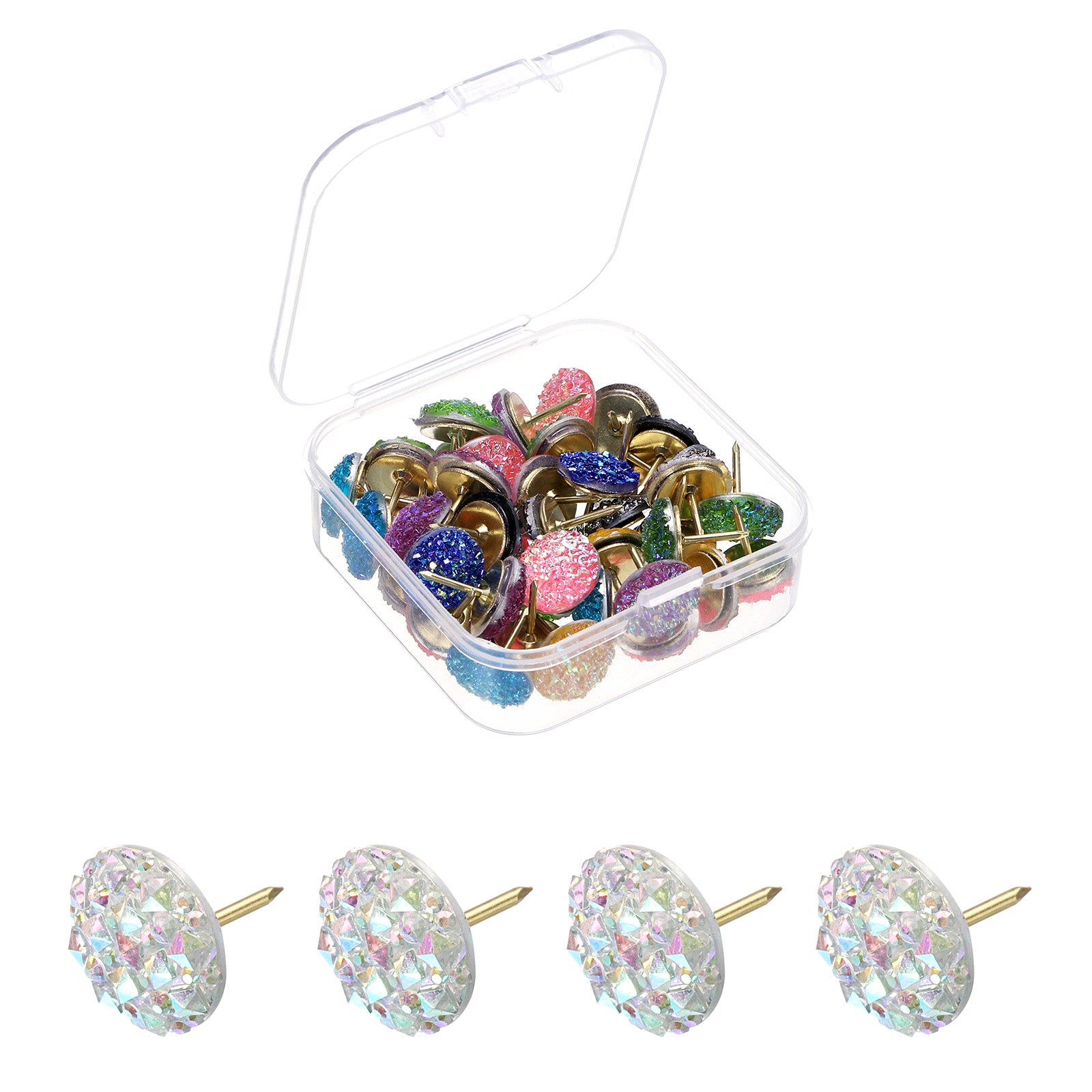 Uxcell 40Pcs Rhinestone Push Pins, 12mmx13mm Decorative Thumb Tacks ...
