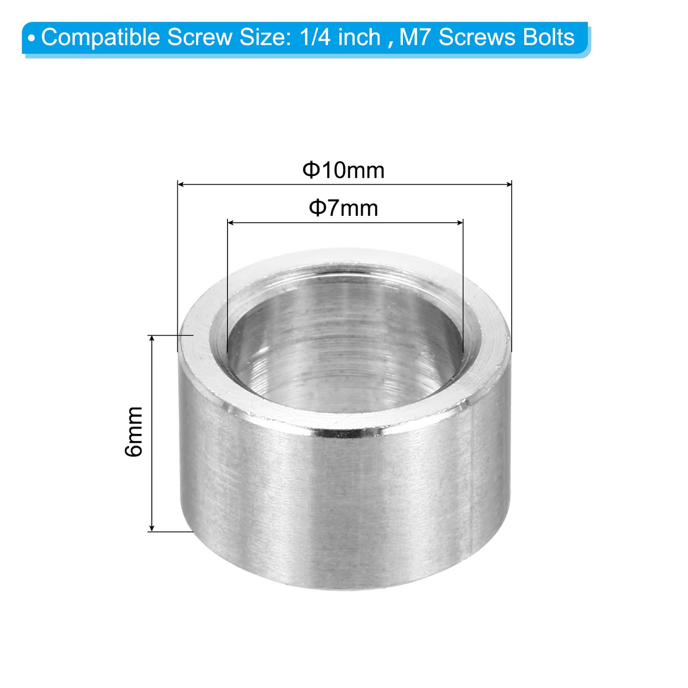 12Pcs M7 Stainless Steel Spacers Metal Spacer 7mm ID x 10mm OD x 6mm L ...