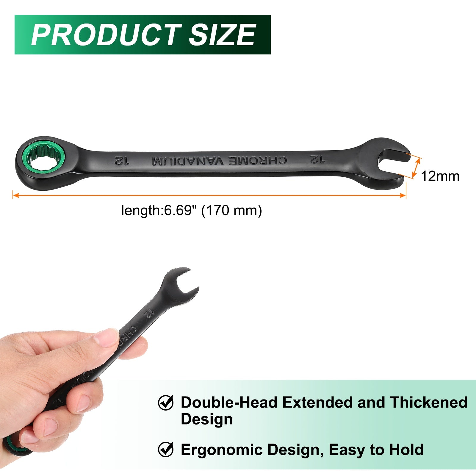 2pcs 12mm Ratcheting Wrench Ratchet Box Ended Open End Spanner Black ...