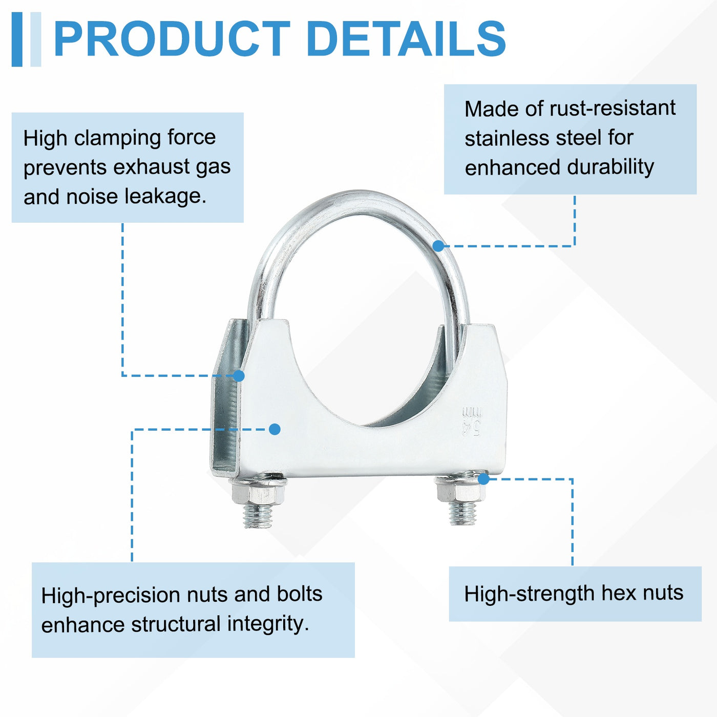 U Bolt Muffler Exhaust Clamp 54mm/2.1" Galvanized Iron U-Bolt Clamps ...