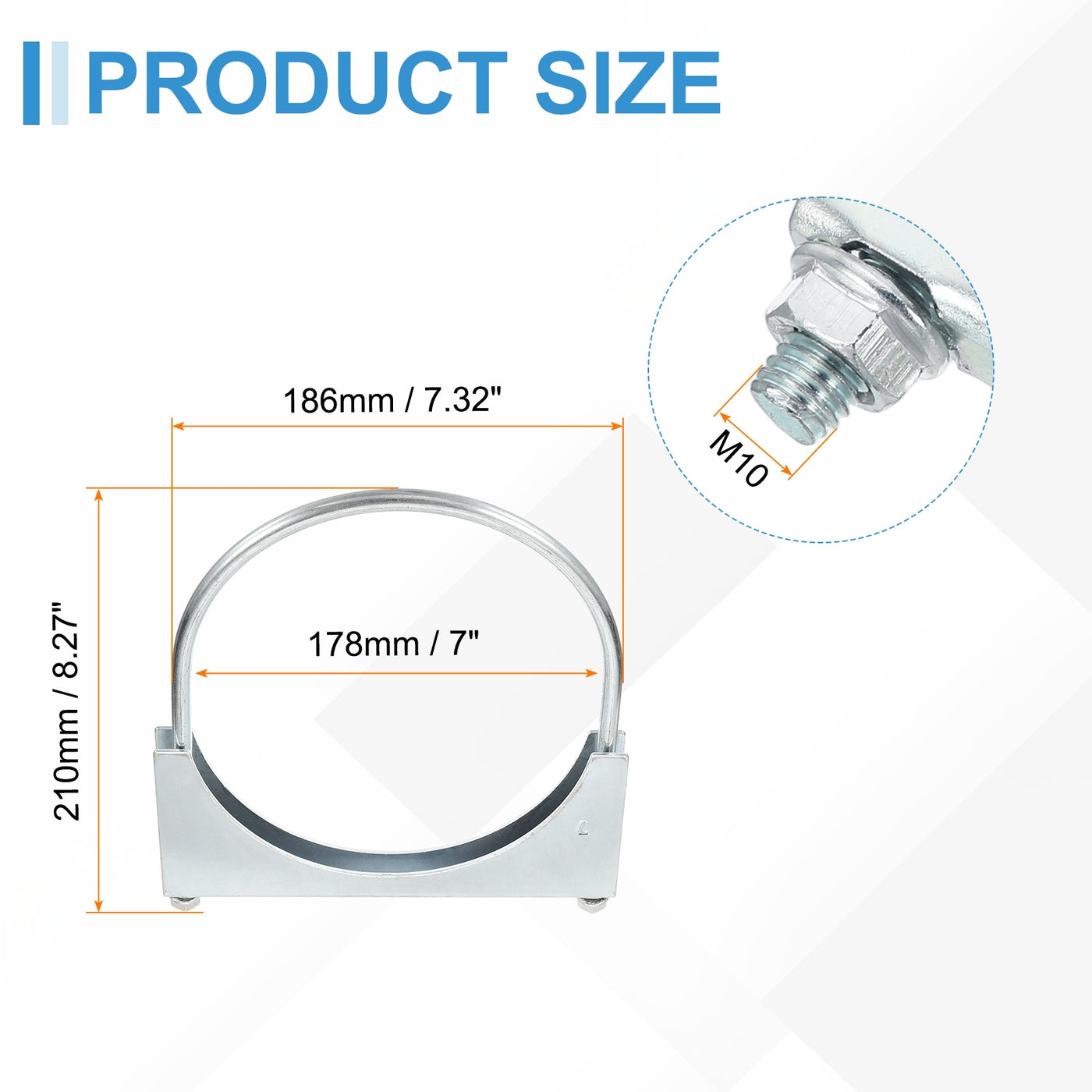 U Bolt Muffler Exhaust Clamp 178mm/7" Galvanized Iron U-Bolt Clamps ...