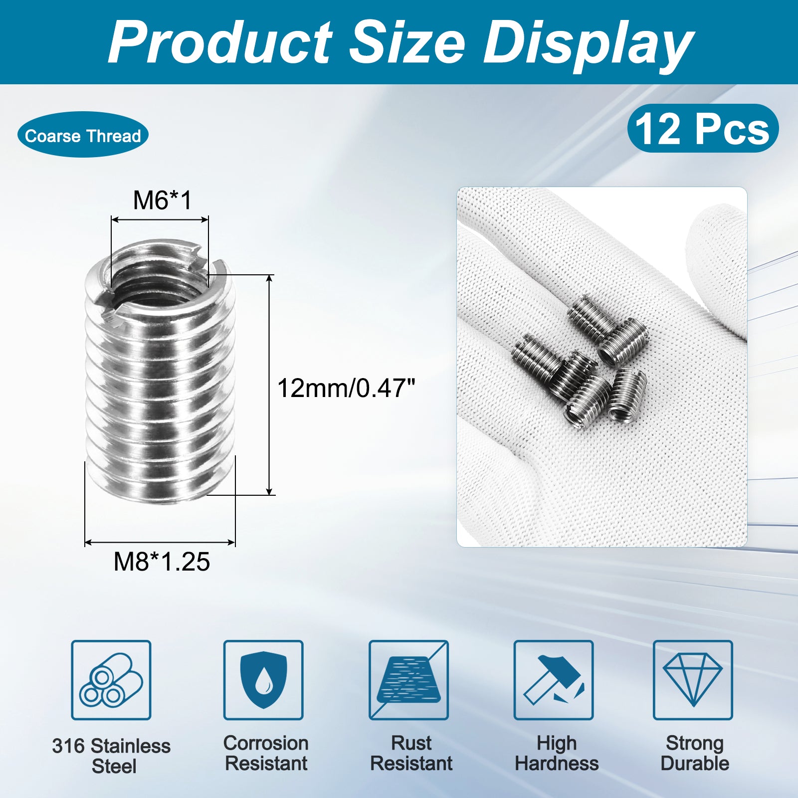 Uxcell 12Pcs 12mm 316 Stainless Steel Reducing Nut, M8x1.25 Male to ...