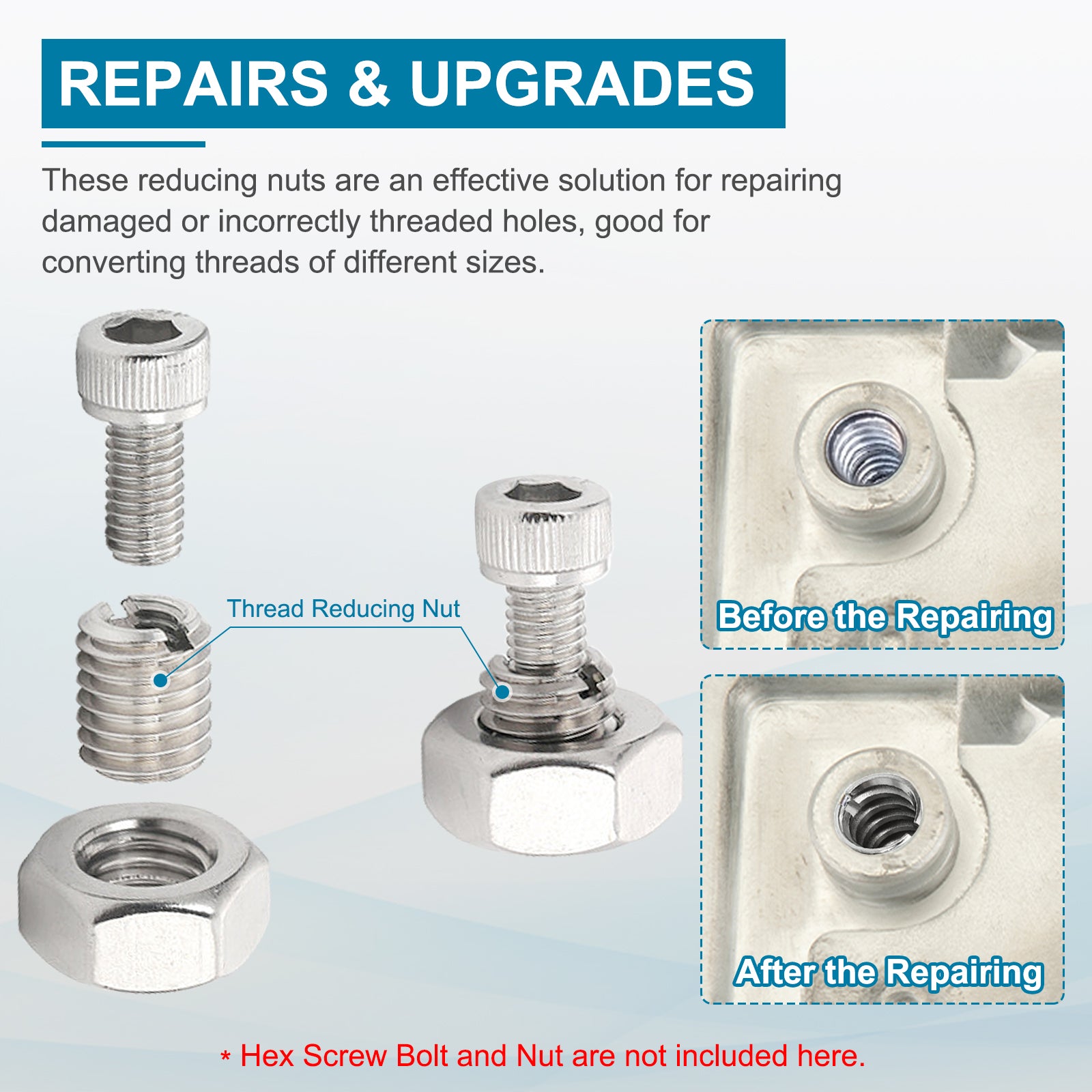 Uxcell 12Pcs 12mm 316 Stainless Steel Reducing Nut, M8x1.25 Male to ...