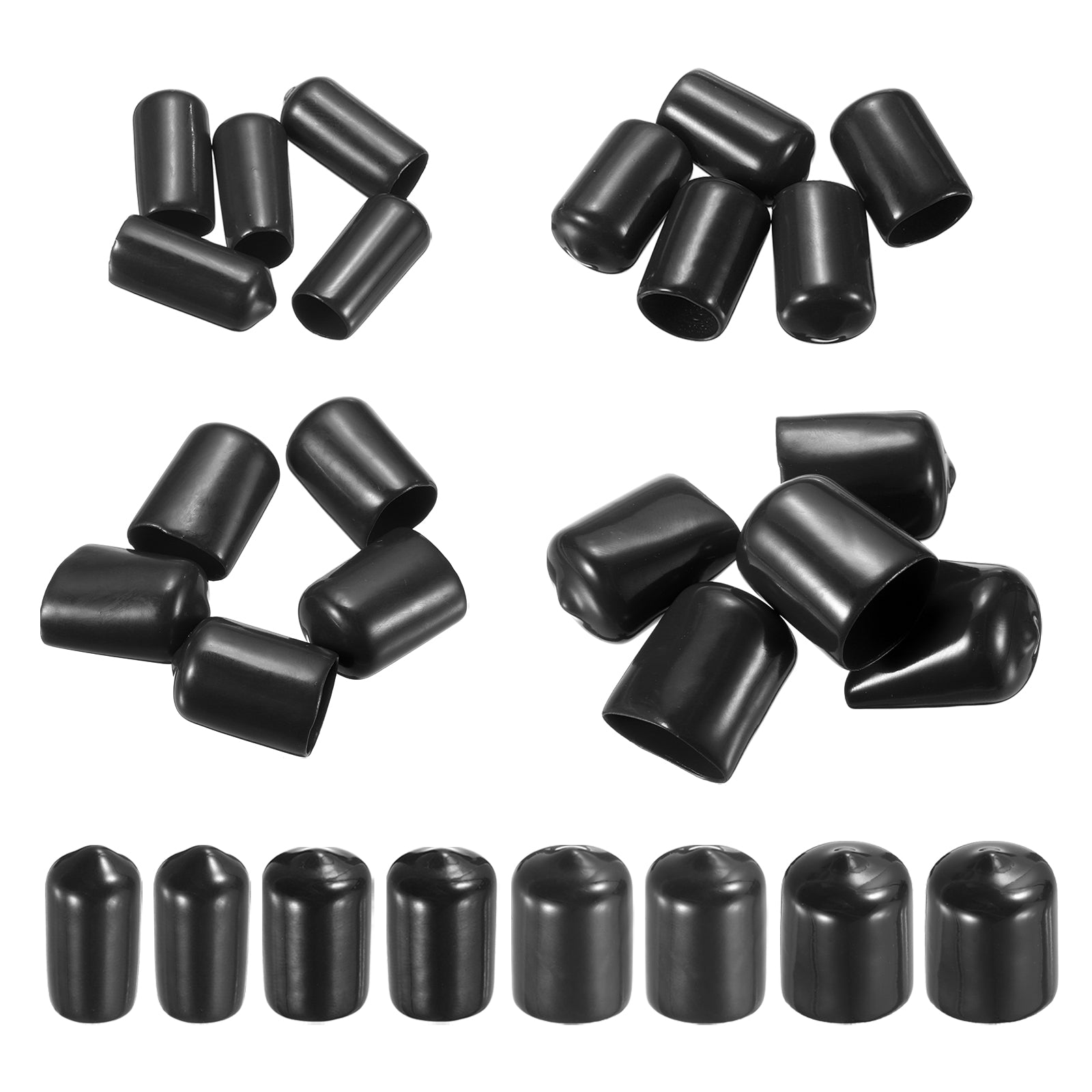 80pcs Round End Protective Caps 12.5mm 15.5mm 19mm 22mm Black | Harfington