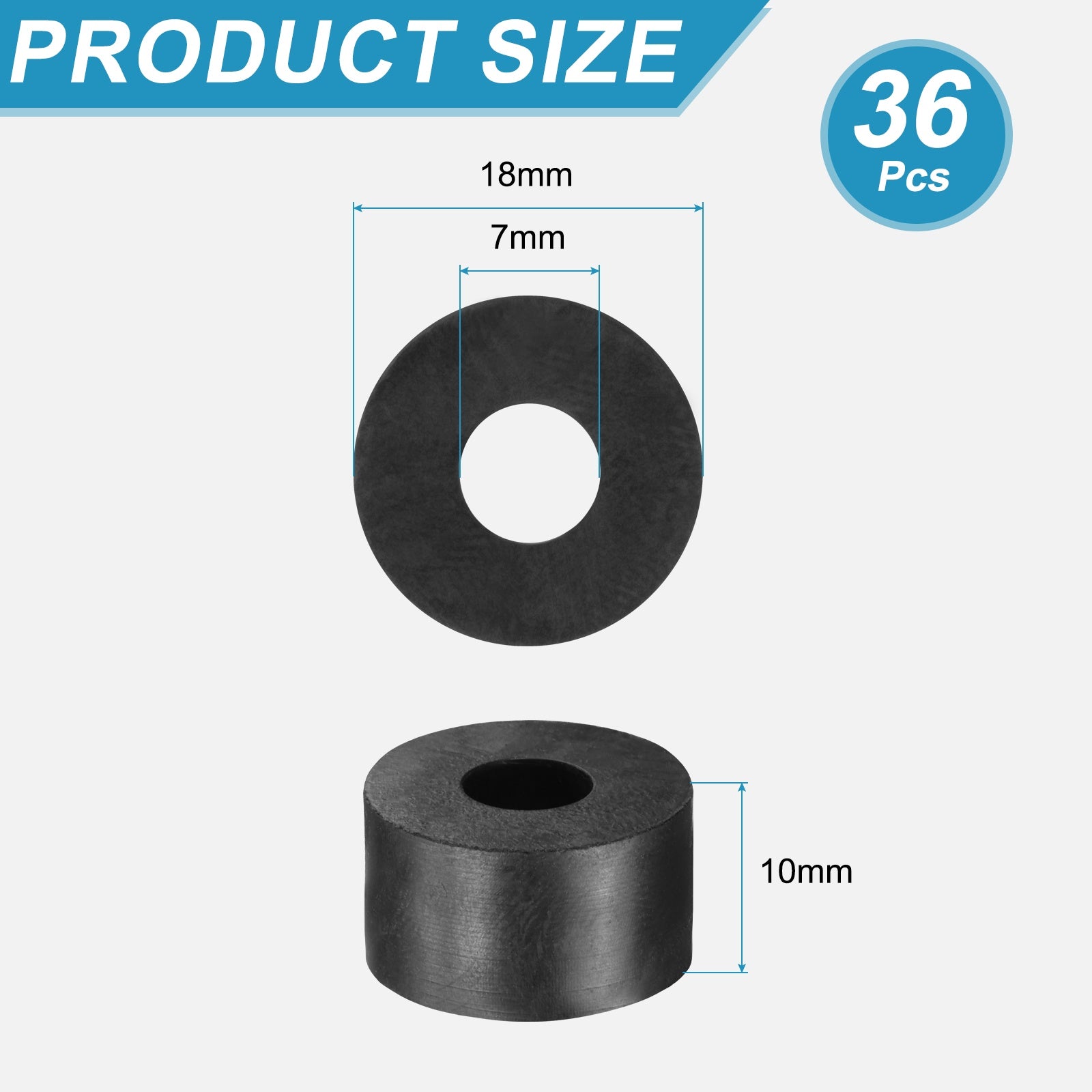 Uxcell 36 Pcs Rubber Spacers 18mm OD x 7mm ID x 10mm Height Round ...