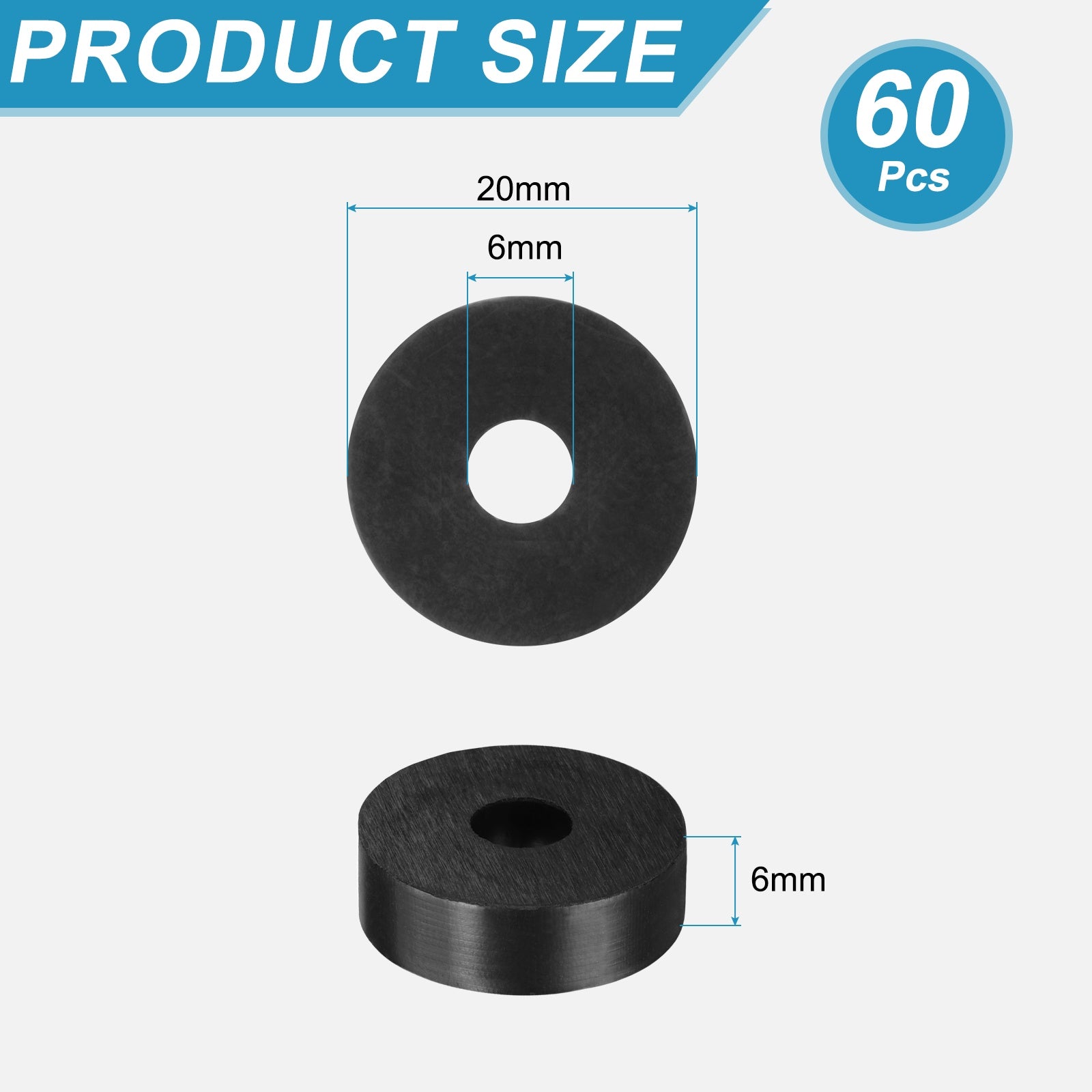Uxcell 60 Pcs Rubber Spacers 20mm OD x 6mm ID x 6mm Height Round ...