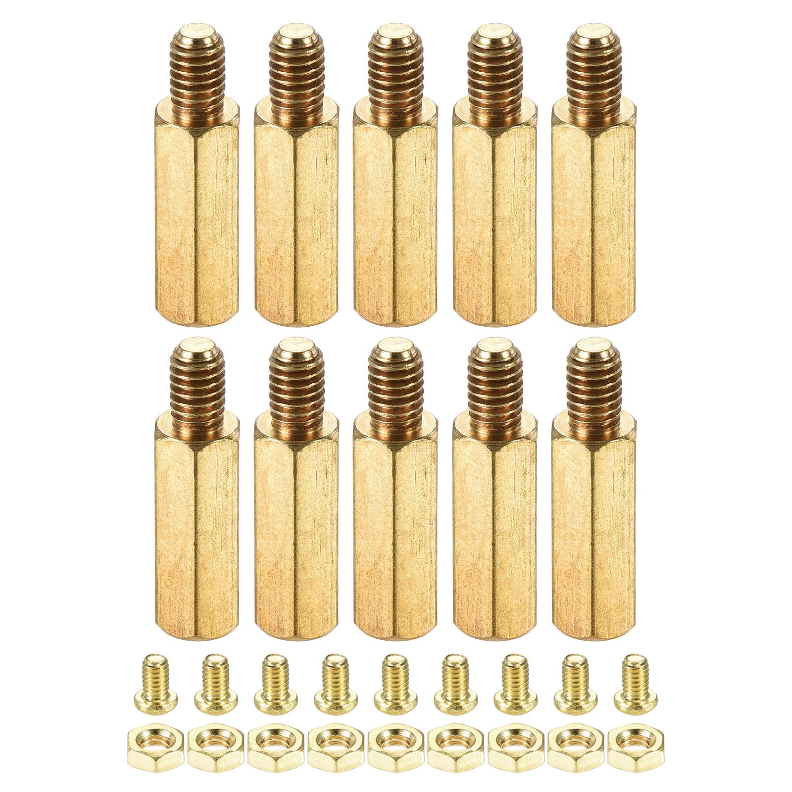 10 Sets Brass Hex Threaded Spacer Screw Nut Kit, Spacer with Female ...