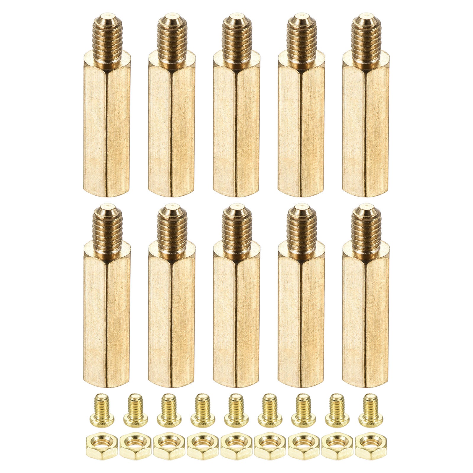10 Sets Brass Hex Threaded Spacer Screw Nut Kit, Spacer with Female ...