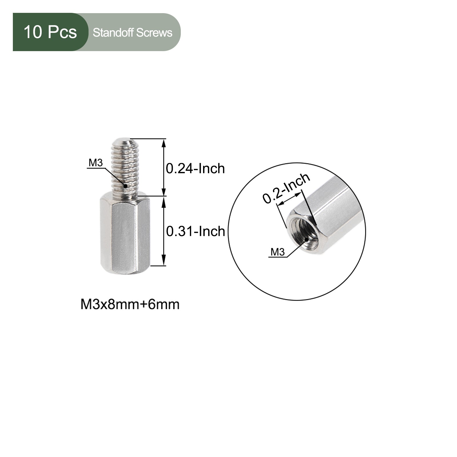 10 Pcs M3 Standoff Screws, Nickel Hex PCB Standoffs (Silver Tone, 8mm ...