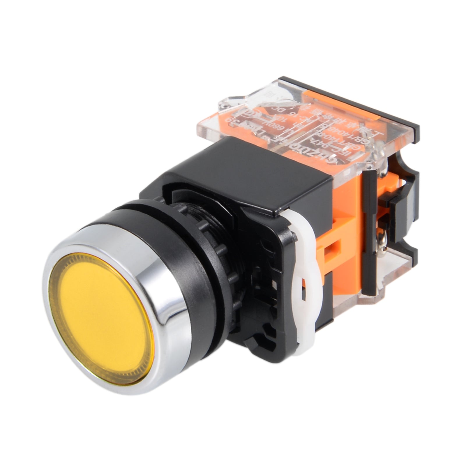 Latching Push Button Switch DPST 1 NO 1 NC Round Flat Yellow / 22mm / 1 ...