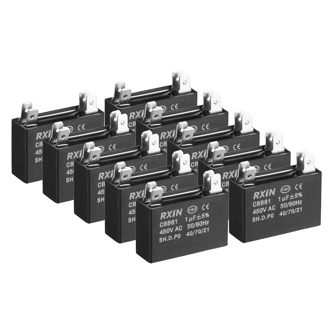 10 Pcs CBB61 Run Capacitor, 450V AC 1uF 50/60Hz Double Insert (Black ...