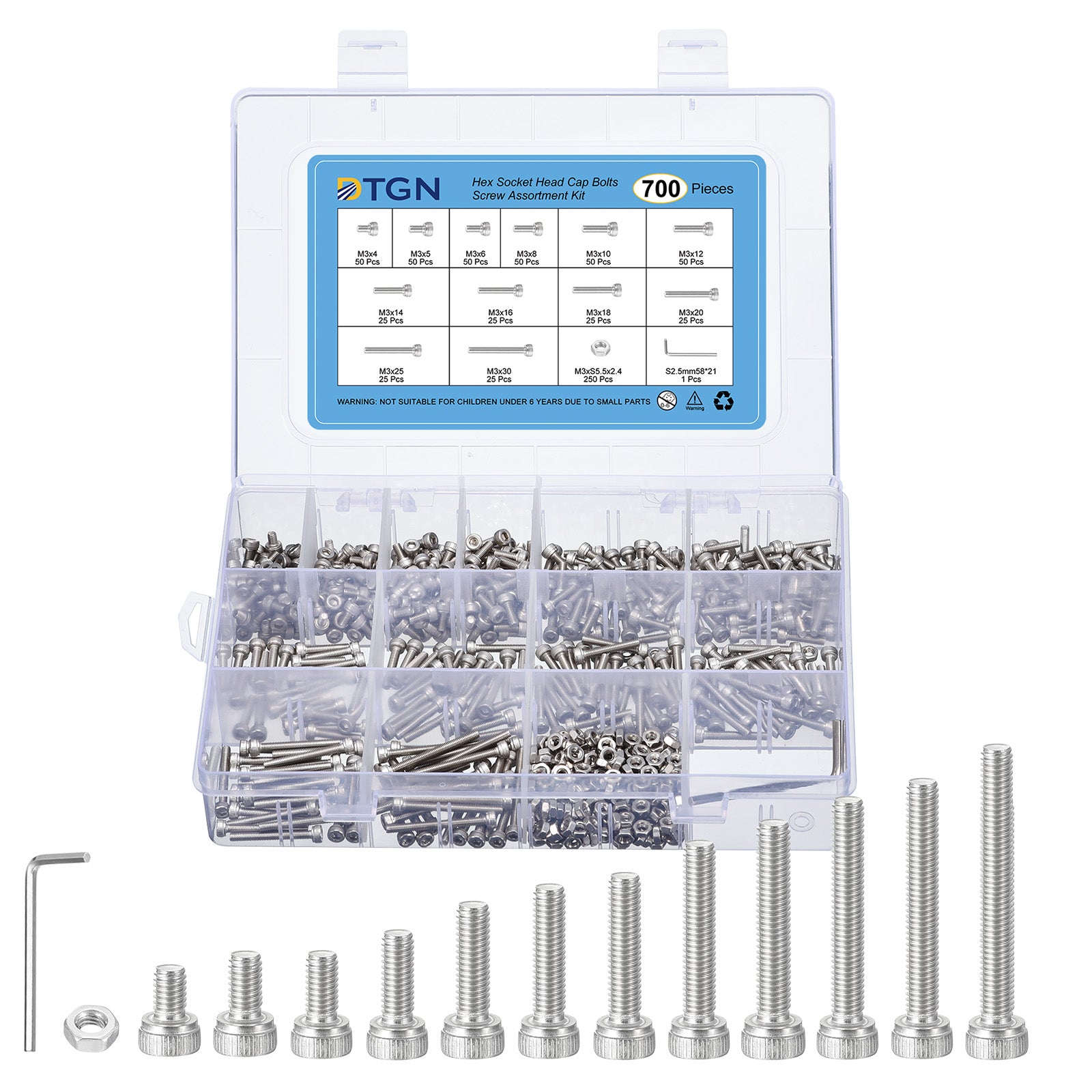 M3x4/5/6/8/10/12/14/16/18mm(DxH) Hex Socket Head Cap Bolts Nuts Kit ...