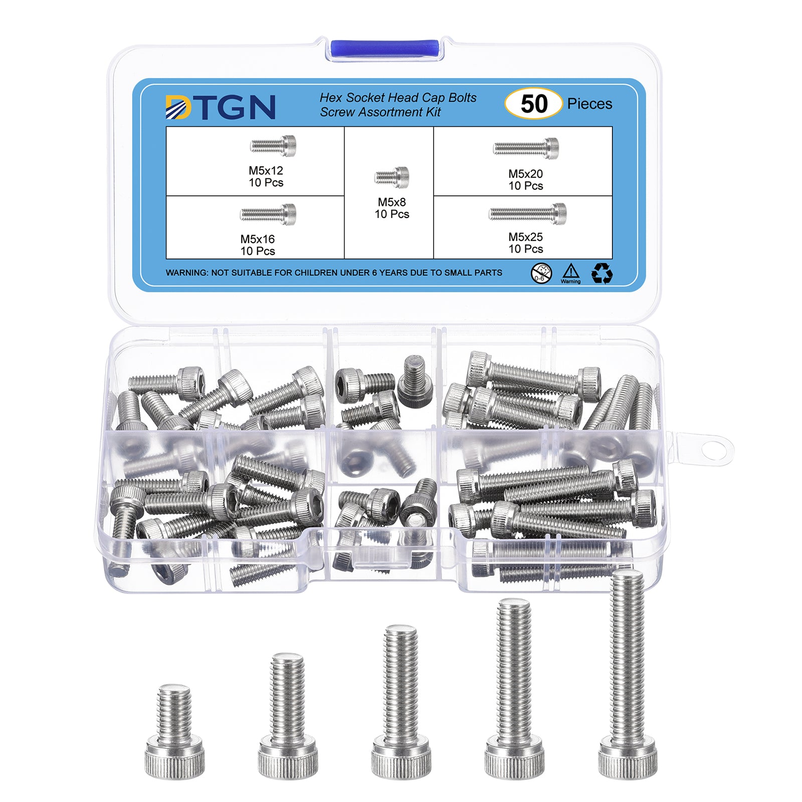 50Pcs M5x8/12/16/20/25mm(DxL) Hex Socket Head Cap Bolts Screw Kit ...