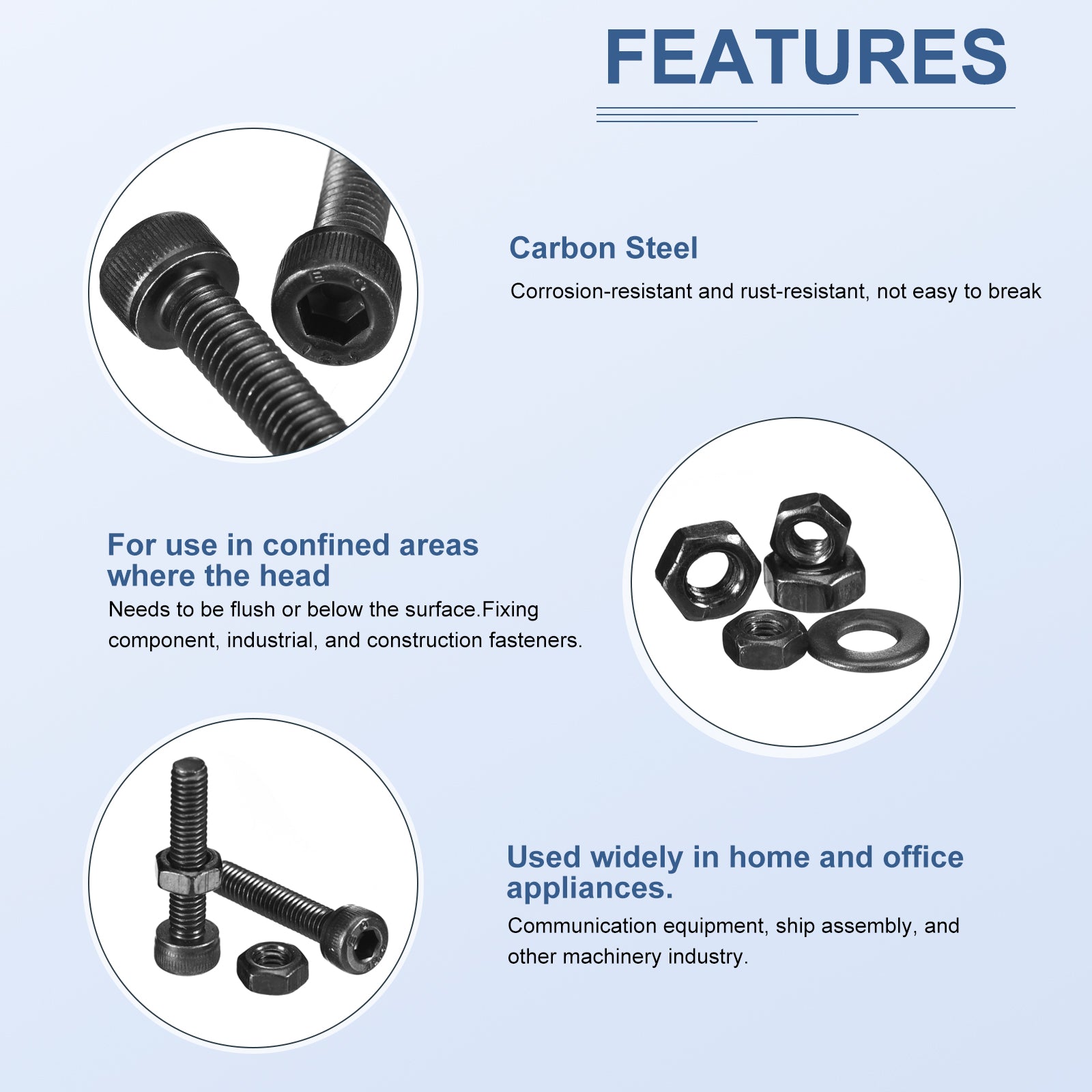 400Pcs M3x6/8/10/12/16/20mm(D x H) Hex Socket Head Cap Bolts Nuts Kit ...