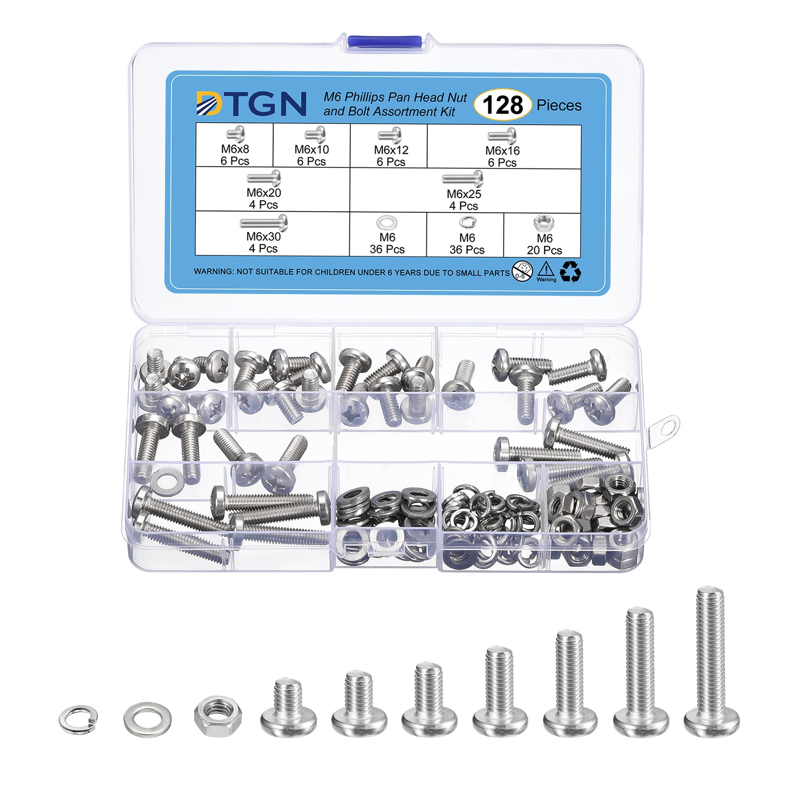 M6x8/10/12/16/20/25/30mm(DxH) Phillips Pan Head Machine Screws 128Pack ...