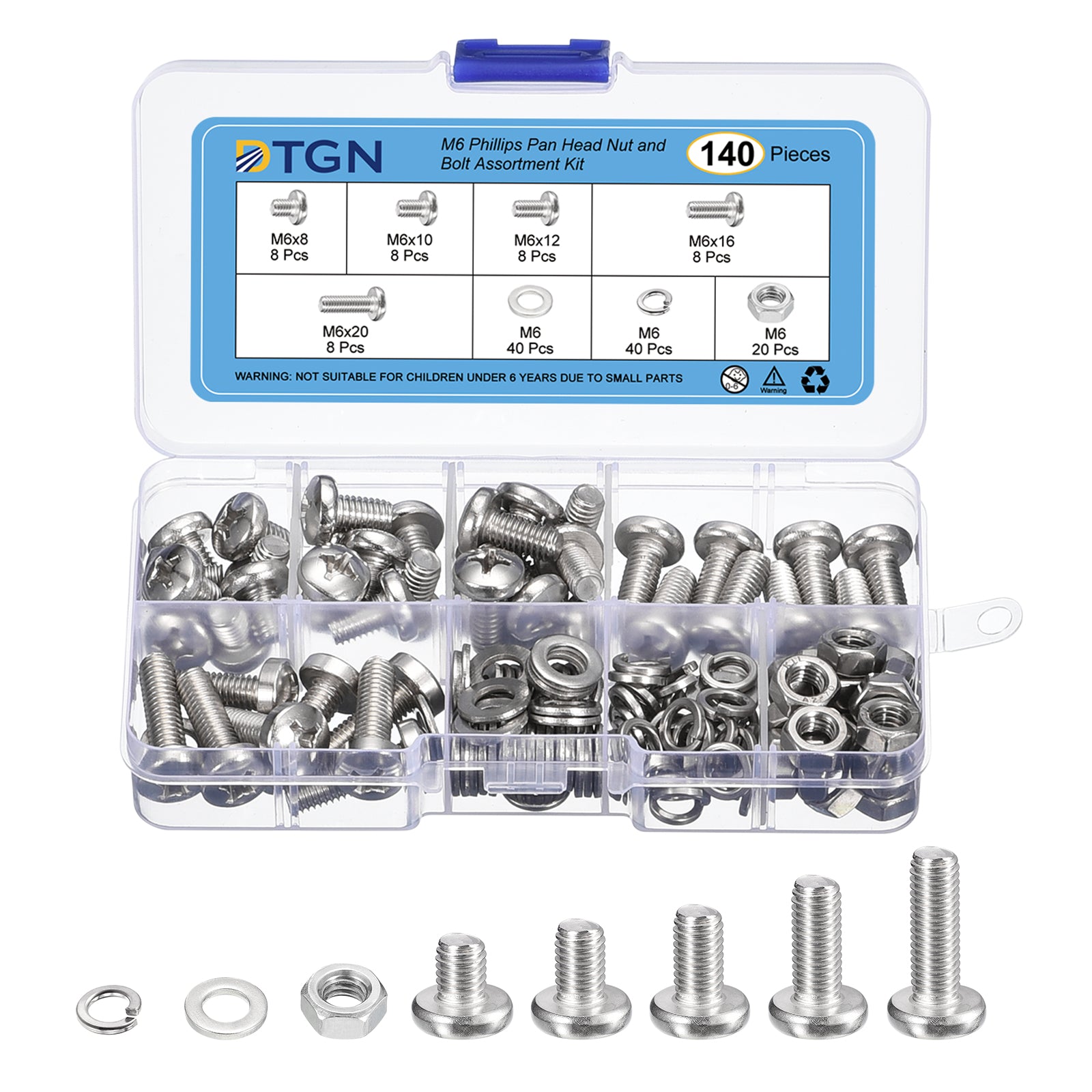 M6x8/10/12/16/20mm(DxH) Phillips Pan Head Machine Screws 140Pack ...