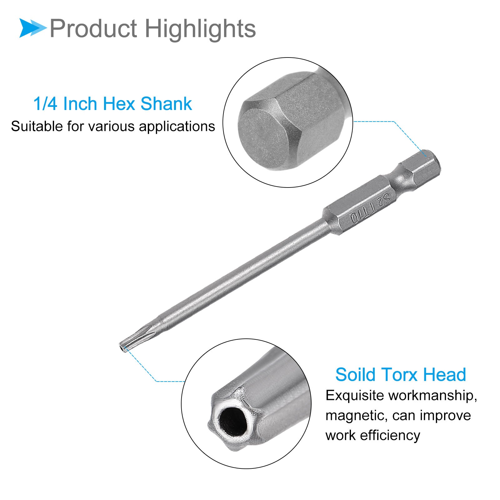 15Pcs T10 Torx Head Screwdriver Bit 3" L 1/4" Hex Shank Magnetic Drill ...
