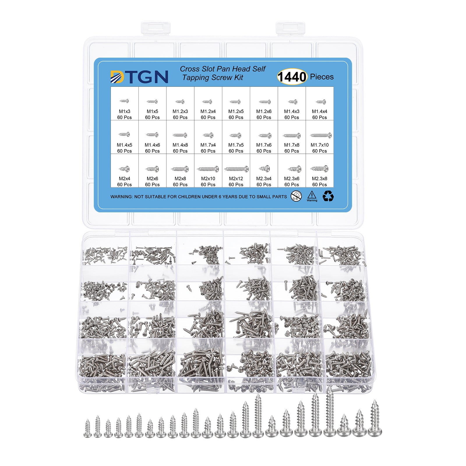 Steel Mini Screw Kit Phillips Pan Head Self-Tapping Screws Kit Silver ...
