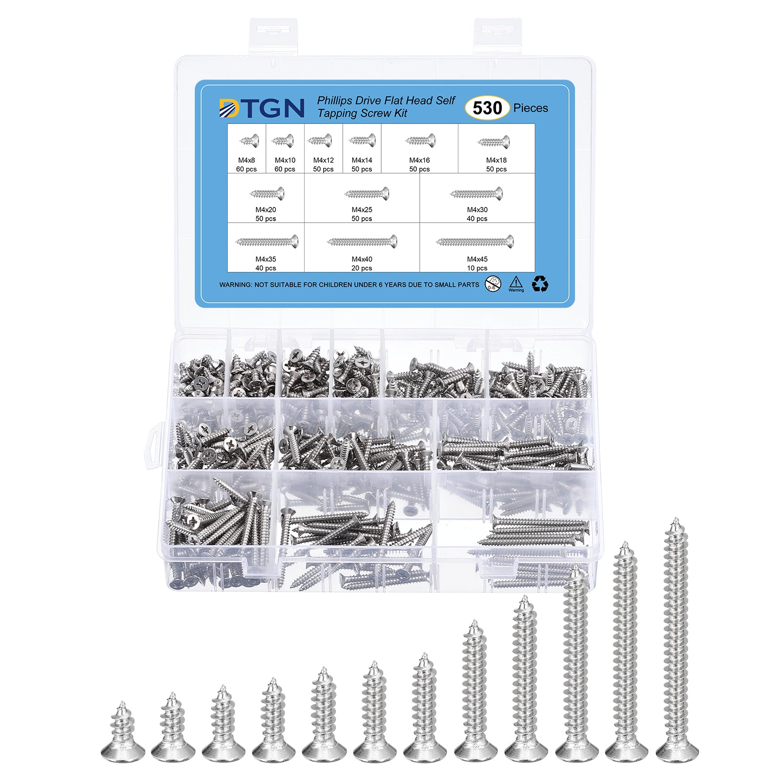 530Pcs Wood Screws Assortment Kit 12 Sizes Steel M4x(8-45mm) Phillips ...