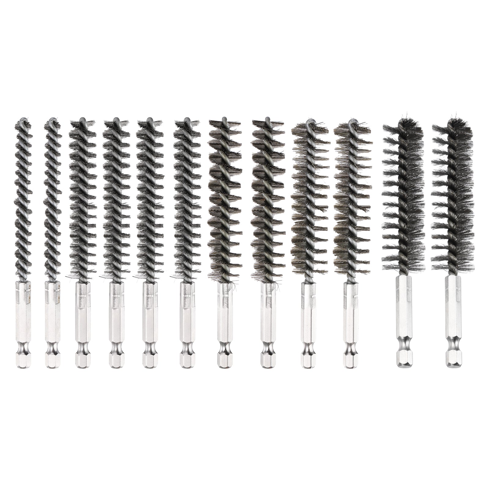 12Pcs Multi Size Stainless Steel Bore Brush Set with 1/4 Inch Hex Shank ...