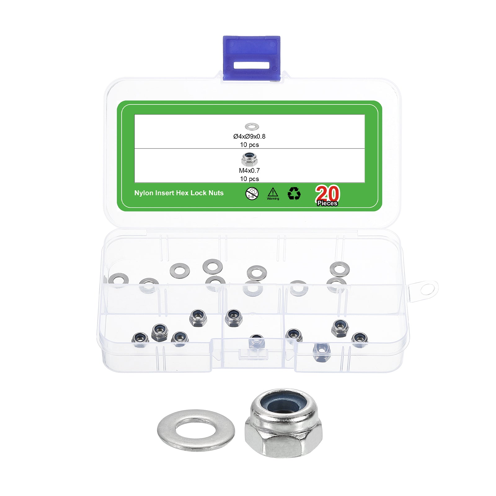 Uxcell Nylon Insert Hex Lock Nut Kit, Stainless Steel Nuts with Flat ...