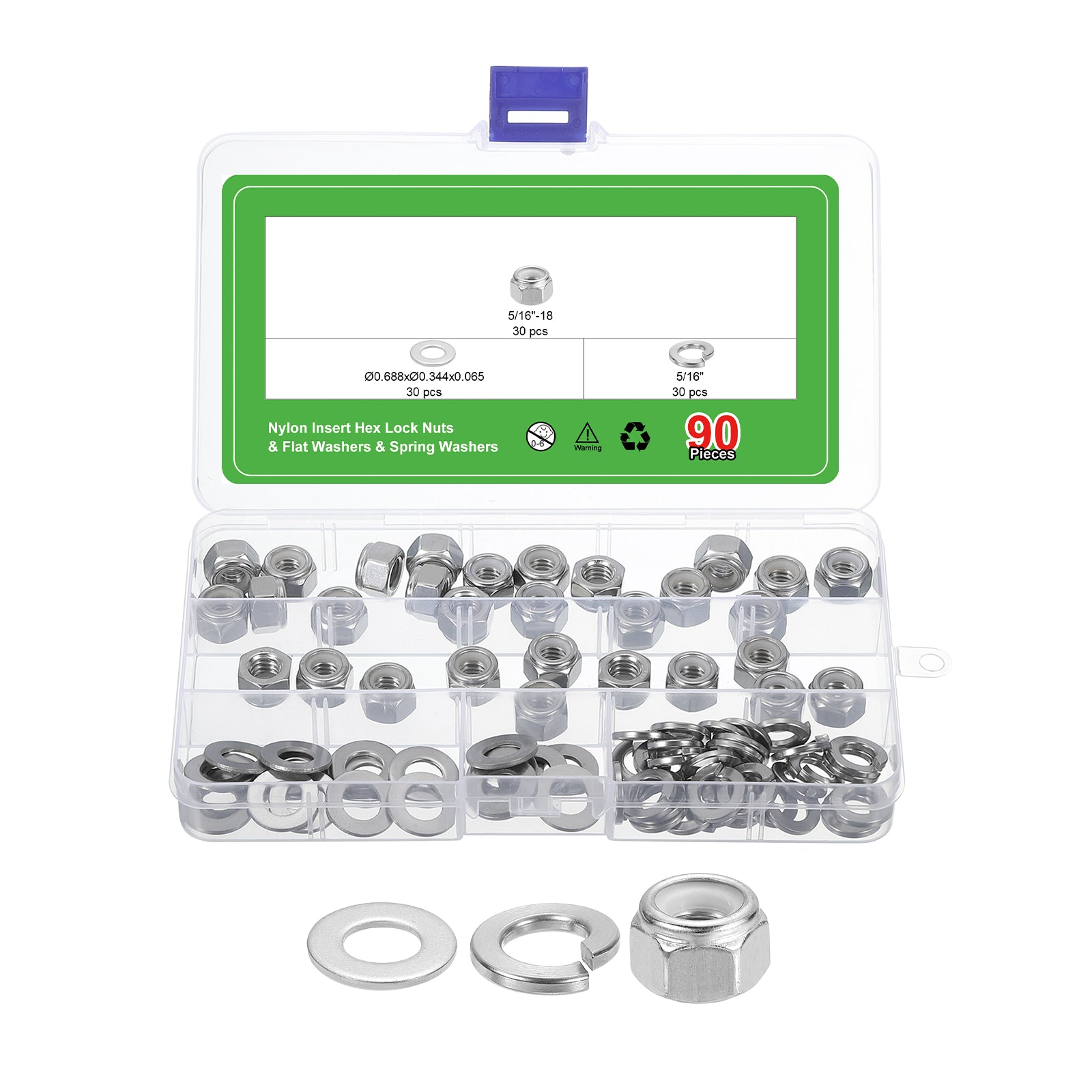 Uxcell Nylon Insert Hex Lock Nut Kit, Stainless Steel Nuts with Flat ...