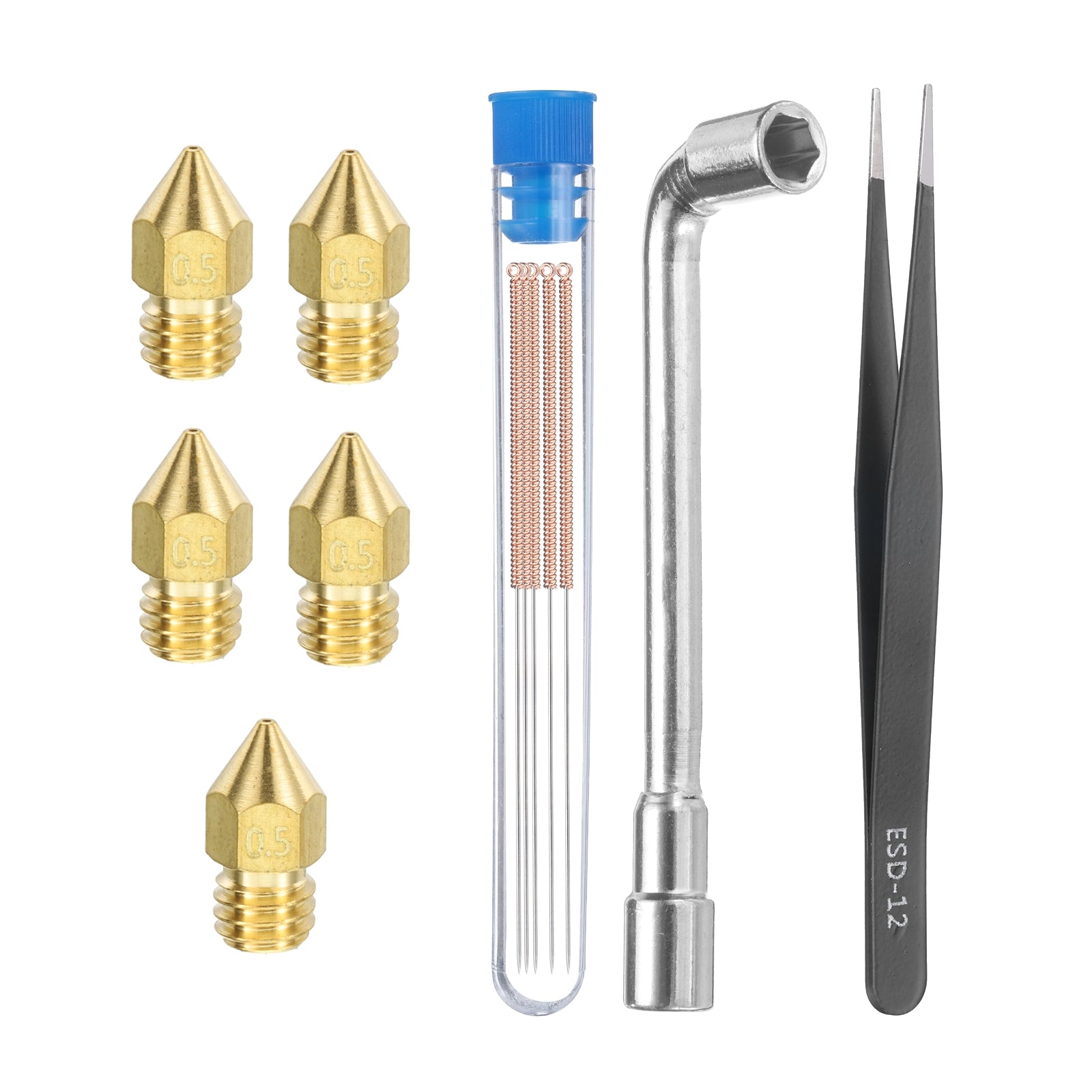 Uxcell 3D Nozzles Kit, 5pcs 3D Printer Brass Nozzles 0.5mm, 5pcs ...