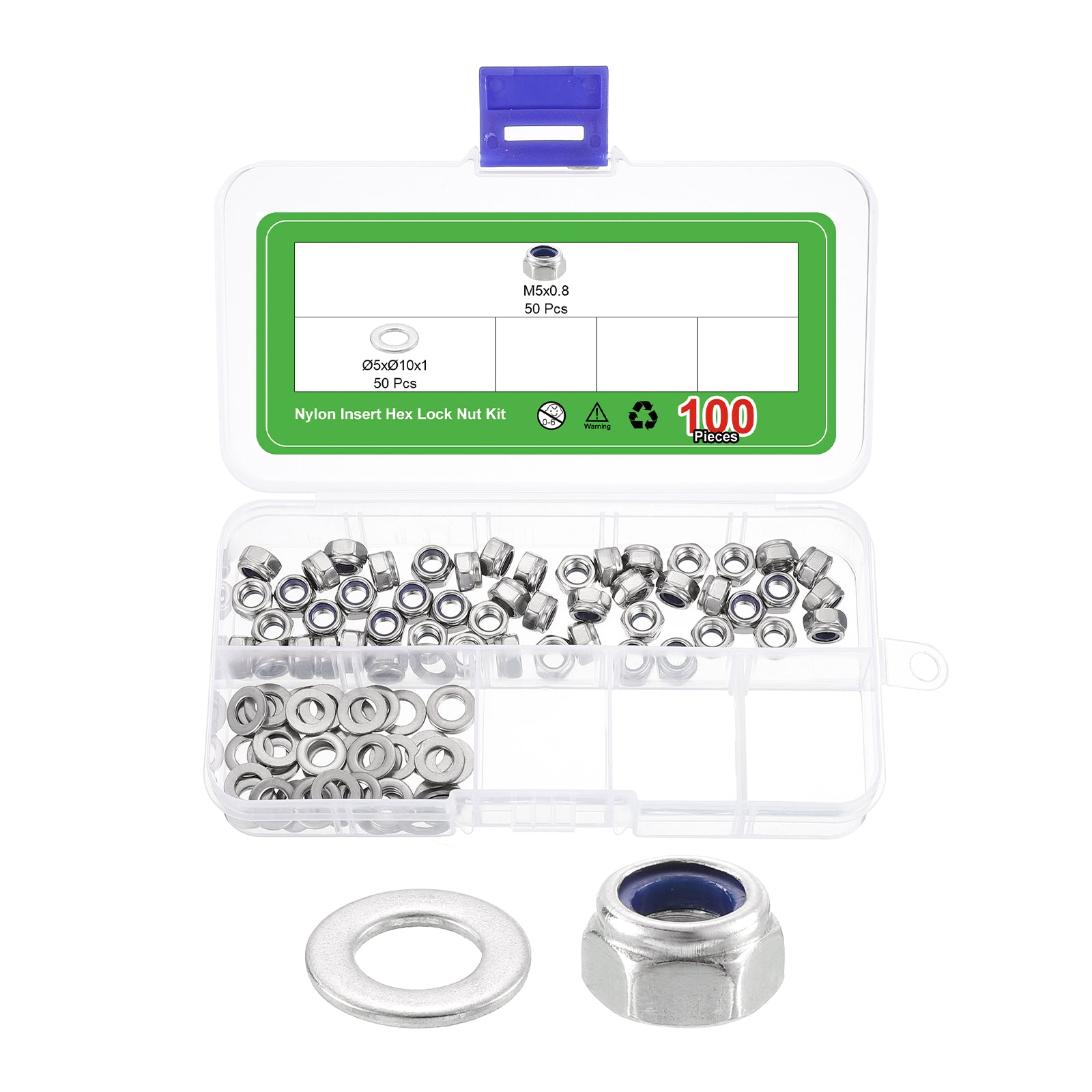 Uxcell Insert Hex Lock Nut Kit, Lock Nuts with Flat Washers Self Tight ...