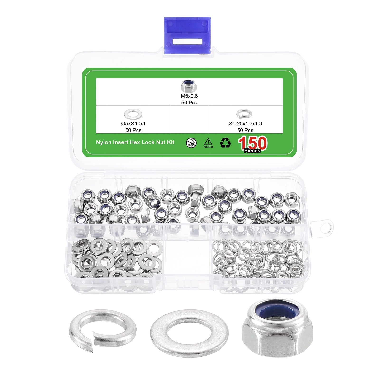 Uxcell Insert Hex Lock Nut Kit, Lock Nuts with Flat Washers and Spring ...