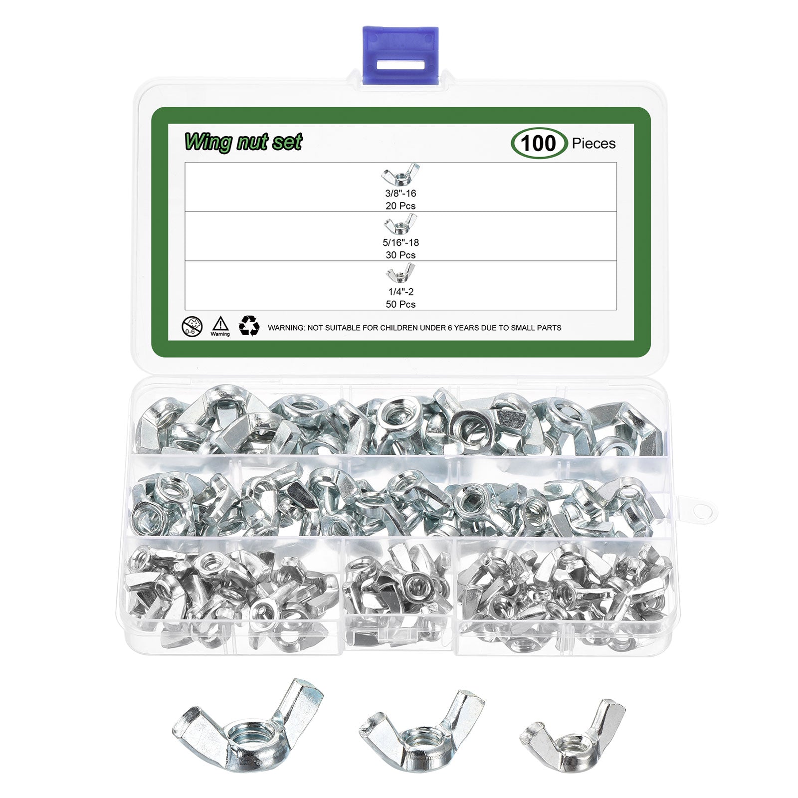Uxcell 100 Pcs Wing Nut, 1/4"-20,5/16"-18,3/8"-16 Carbon Steel Hand ...