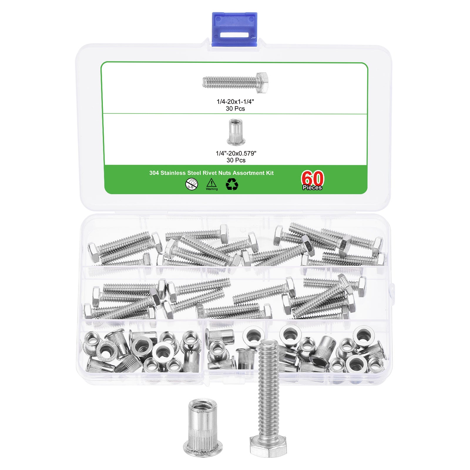 Uxcell Rivet Nut Flat Head, Knurled Rivet Nut with Hex Head Bolt ...