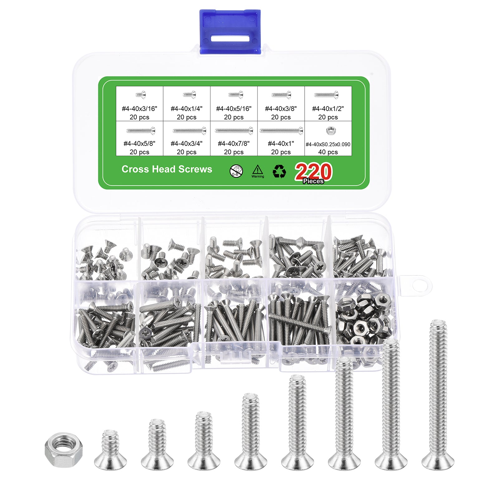 Uxcell 220 Pcs #4 Machine Screw Phillips Cross Head Screw Assortment ...