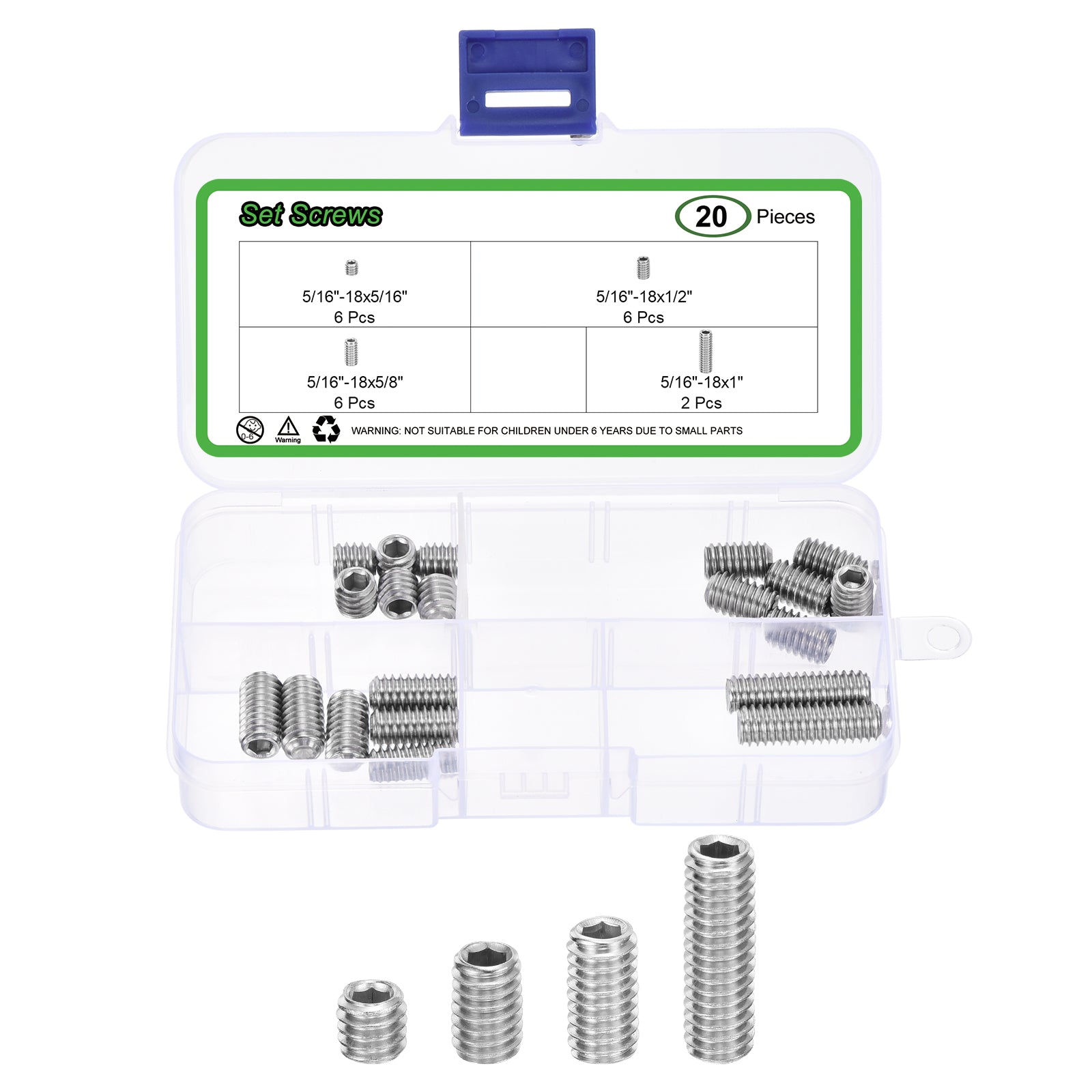 Uxcell Allen Head Socket Hex Grub Screw Assortment Kit,4 Sizes 304 ...