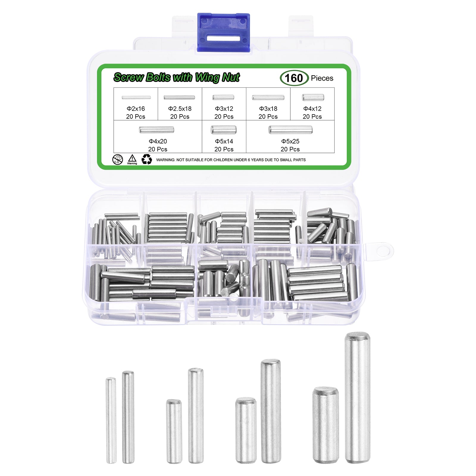 Uxcell 150Pcs 1 Set of 8 Sizes Dowel Pins 304 Stainless Steel Support Shelves Pegs | Harfington