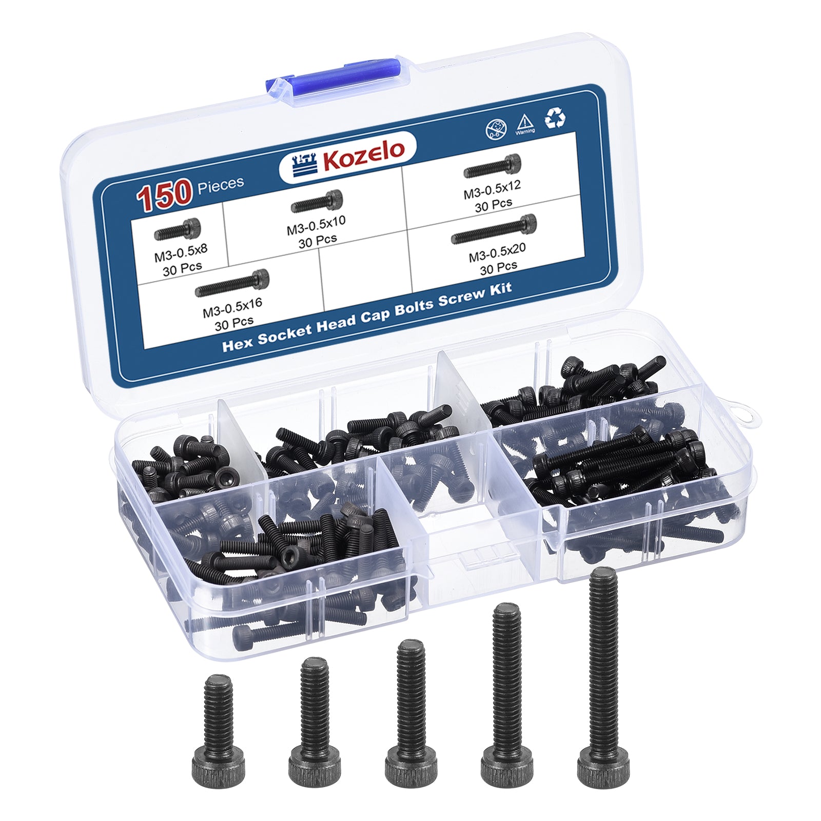150pcs M3 Socket Head Cap Screws Bolt Nut Kit, Alloy Steel | Harfington