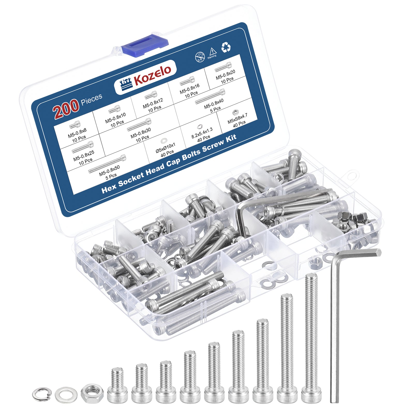 200pcs M5 Socket Head Cap Screws Bolts Nuts Kit, 304 Stainless Steel ...