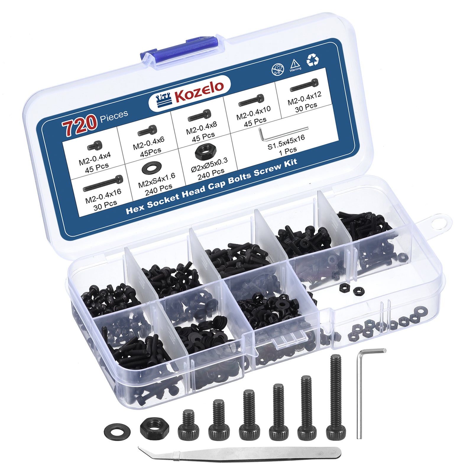 720pcs M2x4/6/8/10/12/16mm Socket Head Cap Screws Bolt Nut Kit, Alloy ...