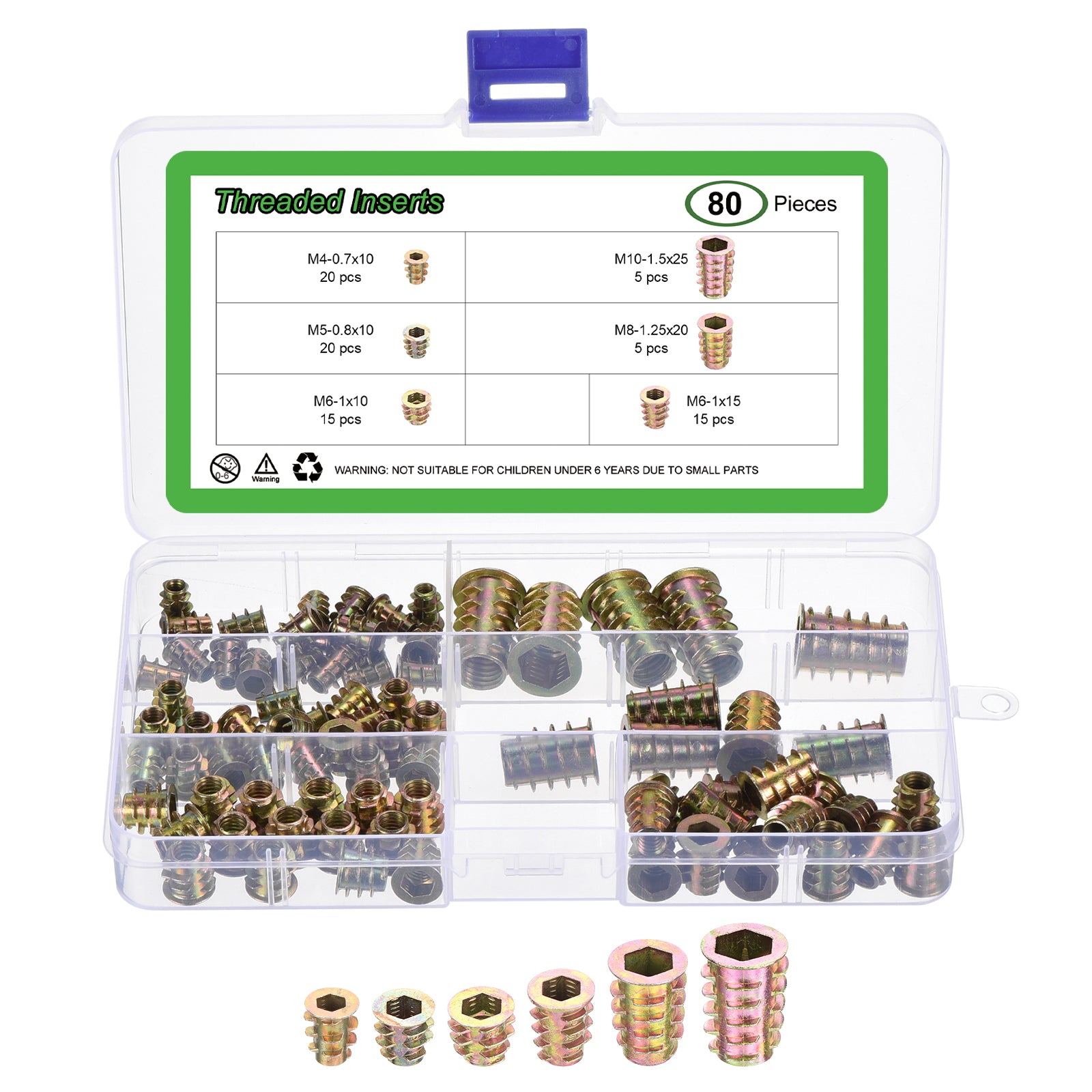 Uxcell 80Pcs 6 Sizes Threaded Inserts, Zinc Alloy Hex Screw Inserts ...