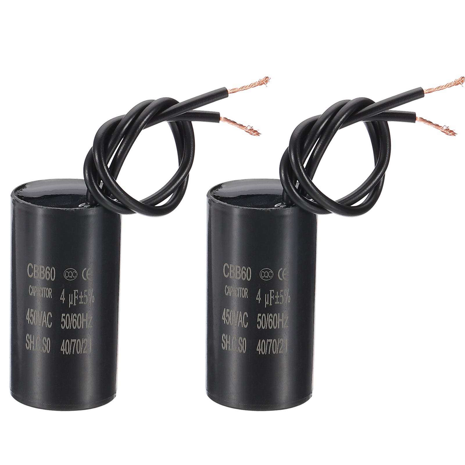 4uf CBB60 Run Capacitor, 2 Pcs AC 450V 2 Wires 50/60Hz Motor 47.6x25x47 ...