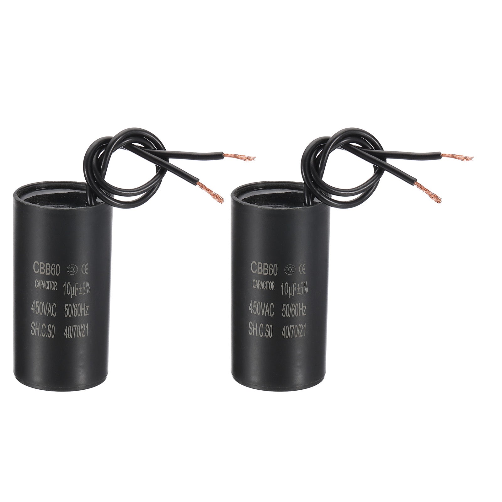 10uf CBB60 Run Capacitor, 2 Pcs AC 450V 2 Wires 50/60Hz Motor 61x31 ...