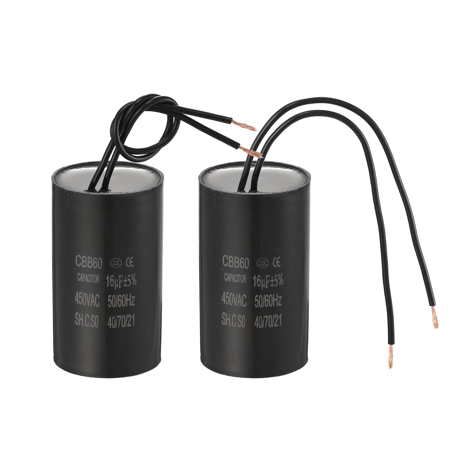 16uf CBB60 Run Capacitor, 2 Pcs AC 450V 2 Wires 50/60Hz Capacitor ...