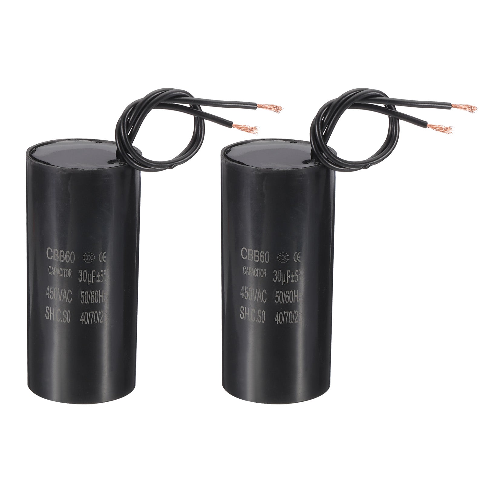 30uf CBB60 Run Capacitor, 2 Pcs AC 450V 2 Wires 50/60Hz Motor 90x41 ...