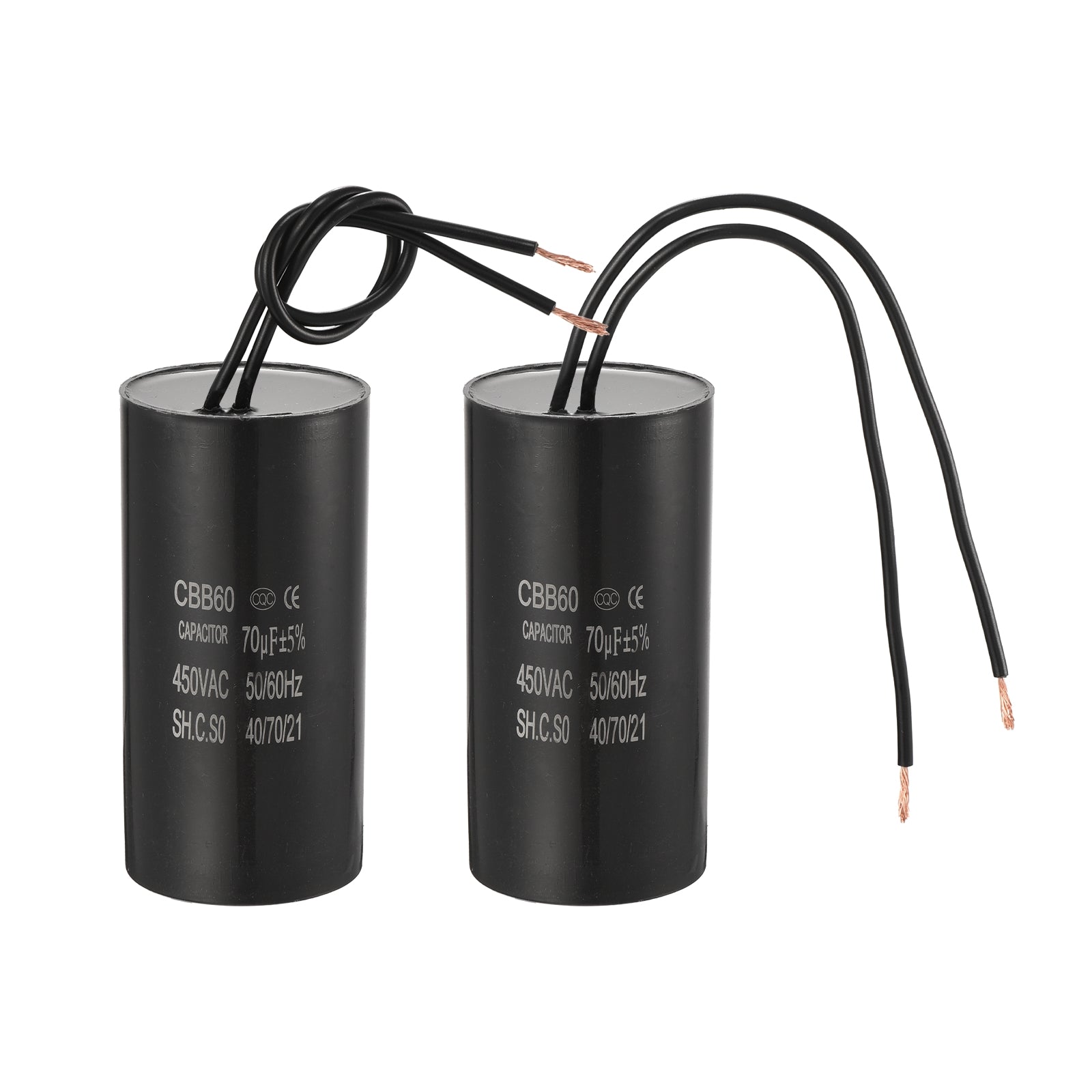 70uf CBB60 Run Capacitor, 2 Pcs AC 450V 2 Wires 50/60Hz Capacitor ...
