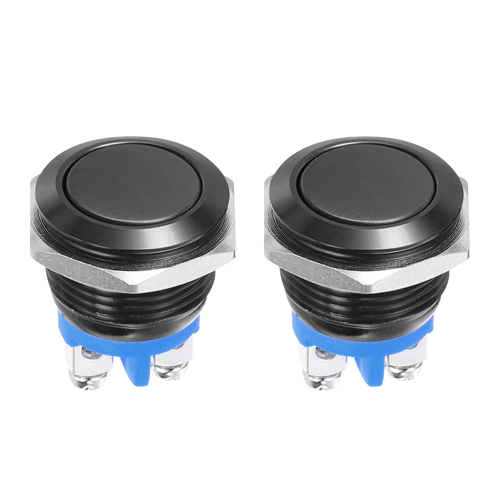 5/8" Momentary Push Button Switch Flat Head Black Shell With Screw Foot ...
