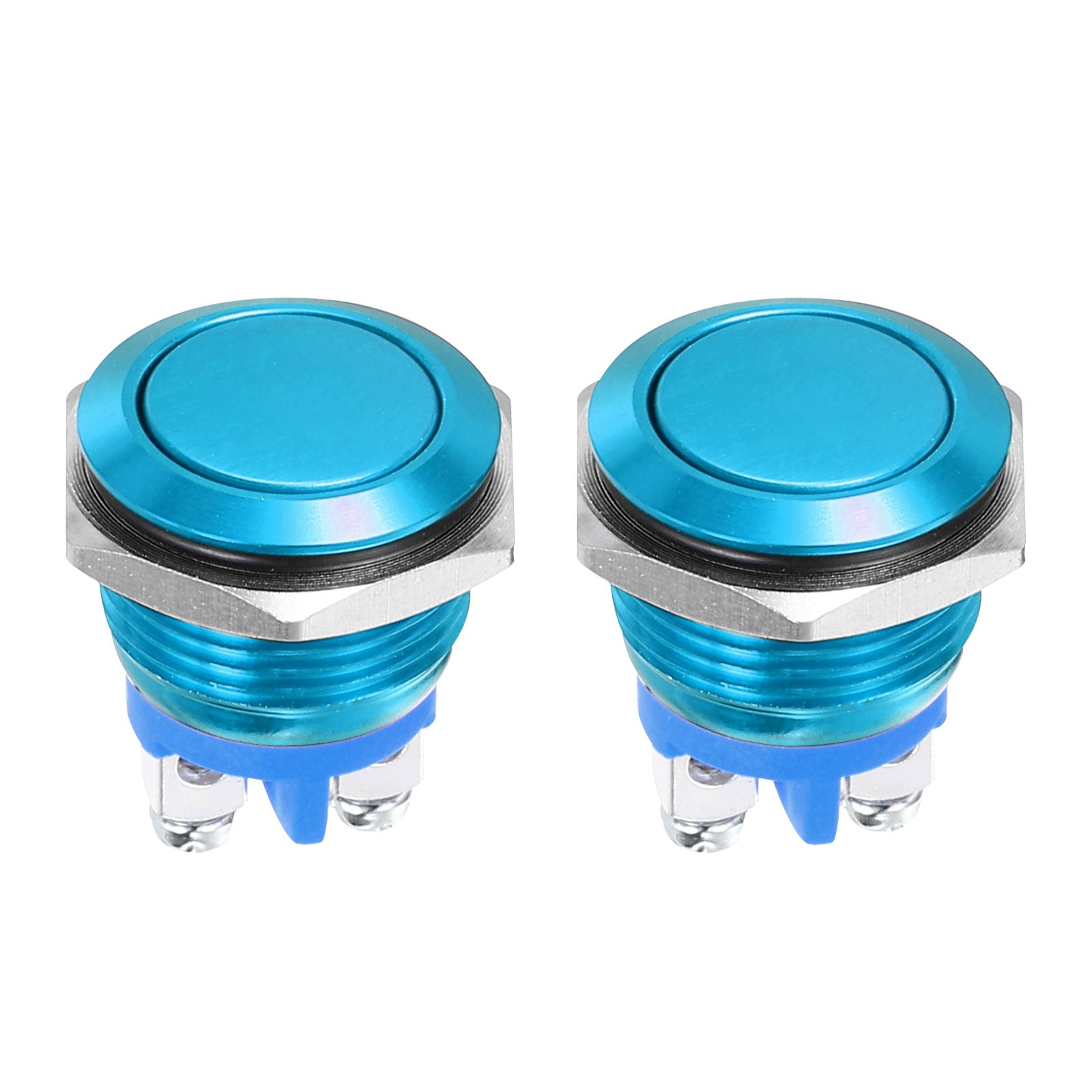 5/8" Momentary Push Button Switch Flat Head Blue Shell With Screw Foot ...