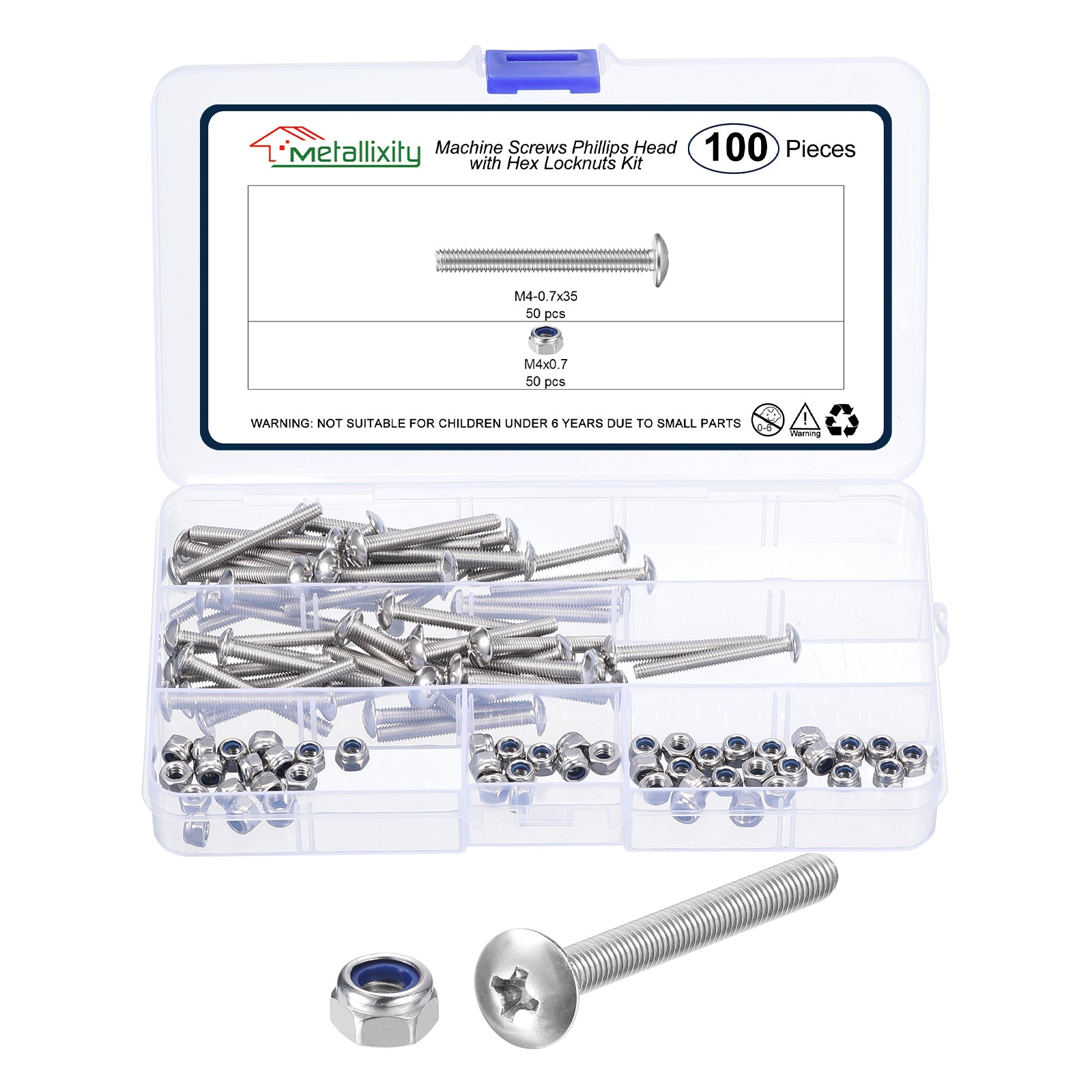 Machine Screws Phillips Head(M4-0.7x35mm) 100Pcs with Hex Locknuts ...