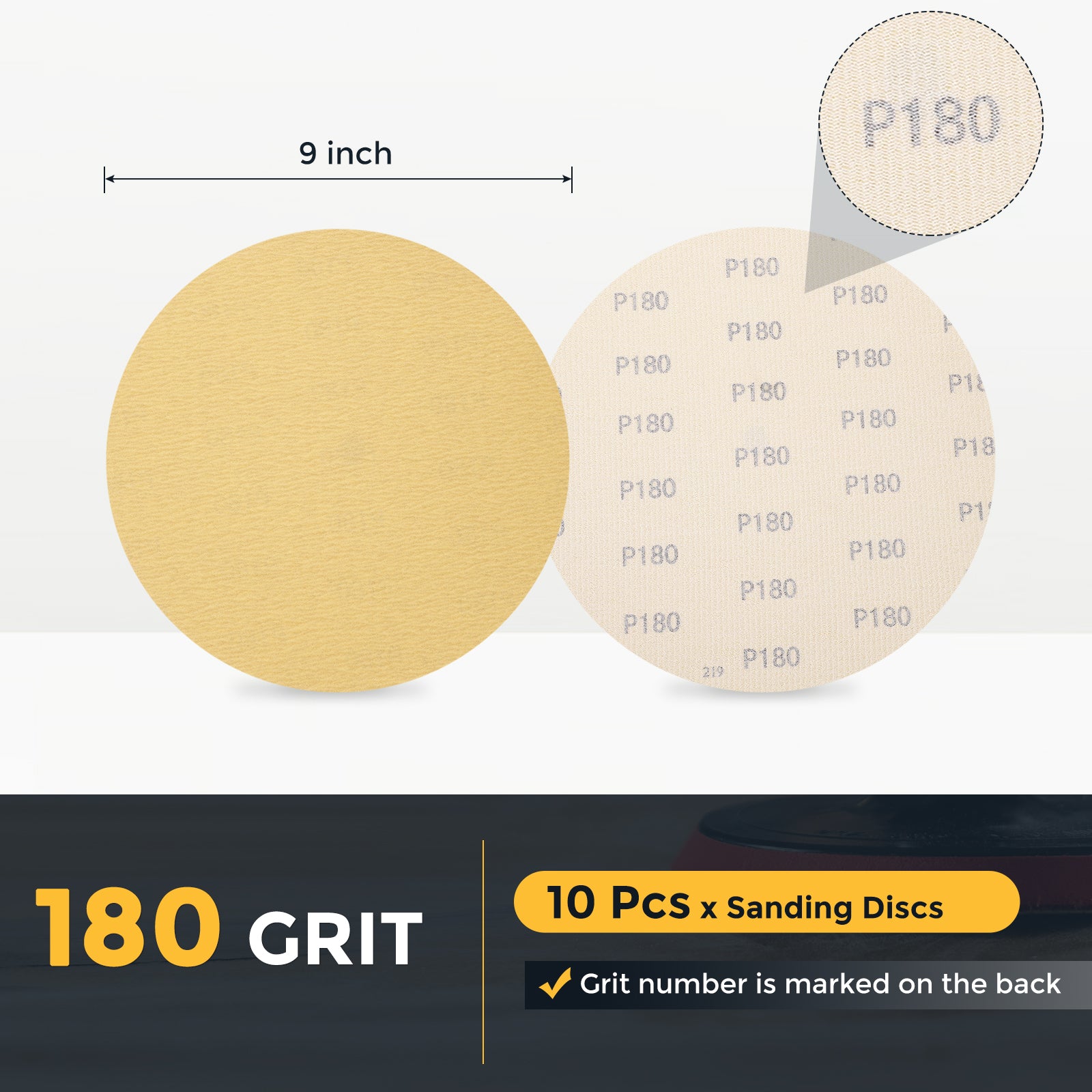 10 Pcs 9 Inch Sanding Disc 180 Grit Hook and Loop Sandpaper, Gold ...