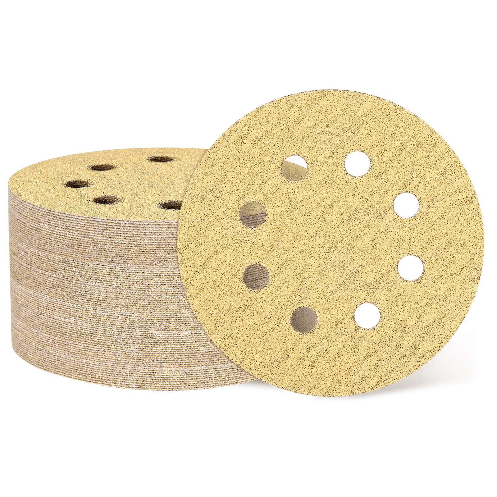 50 Pcs 5 Inch Sanding Disc 8 Hole 80 Grit Hook and Loop Sandpaper, Gold ...