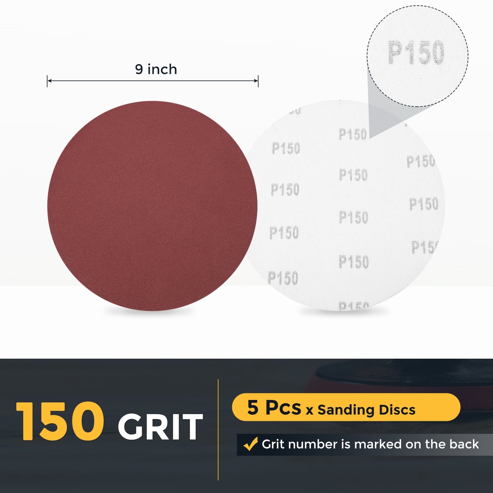 5 Pcs 9 Inch Sanding Disc 150 Grit Hook and Loop Sandpaper | Harfington