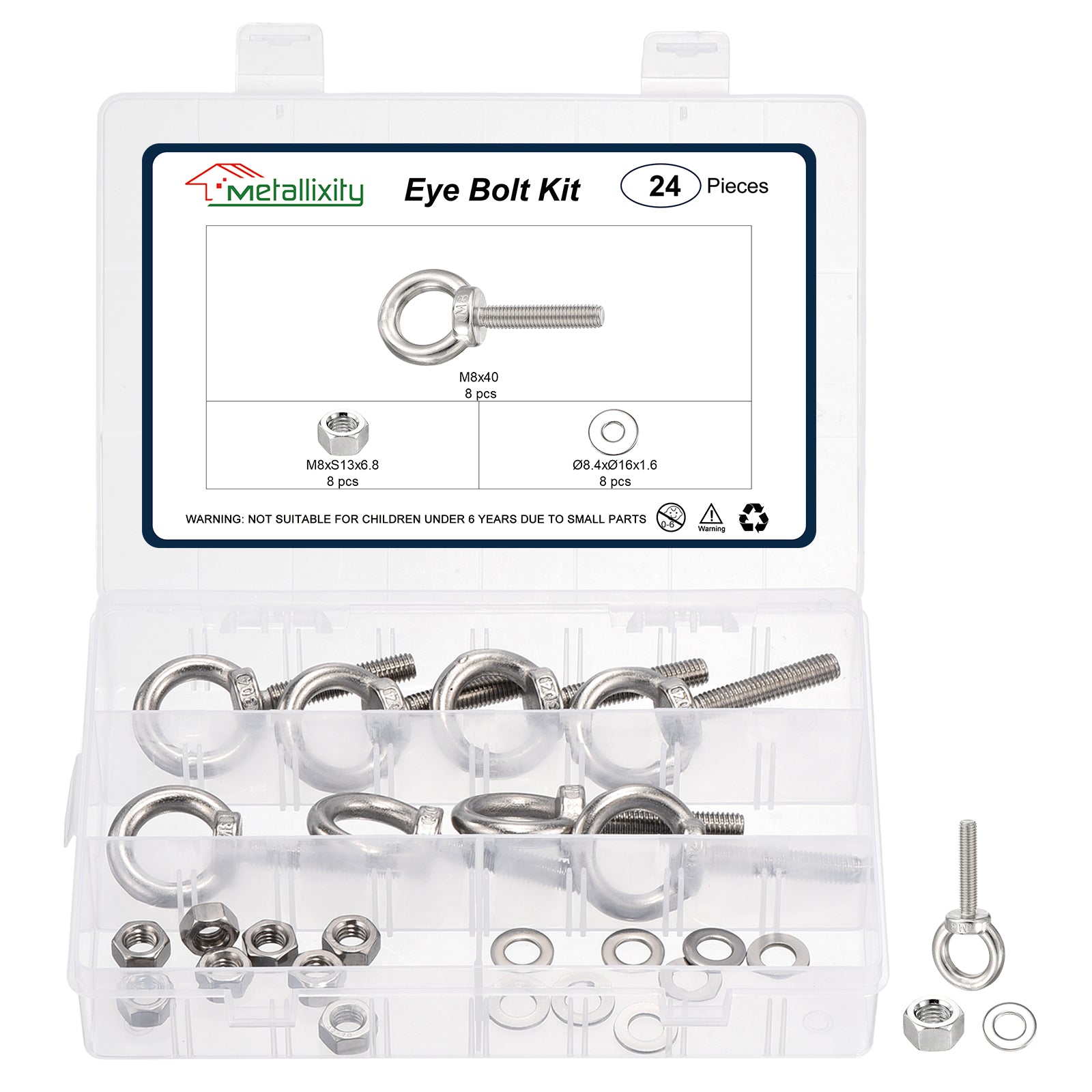 Shoulder Eye Bolt with Washers & Nuts (M8x40mm) 8Set, 304 Stainless ...